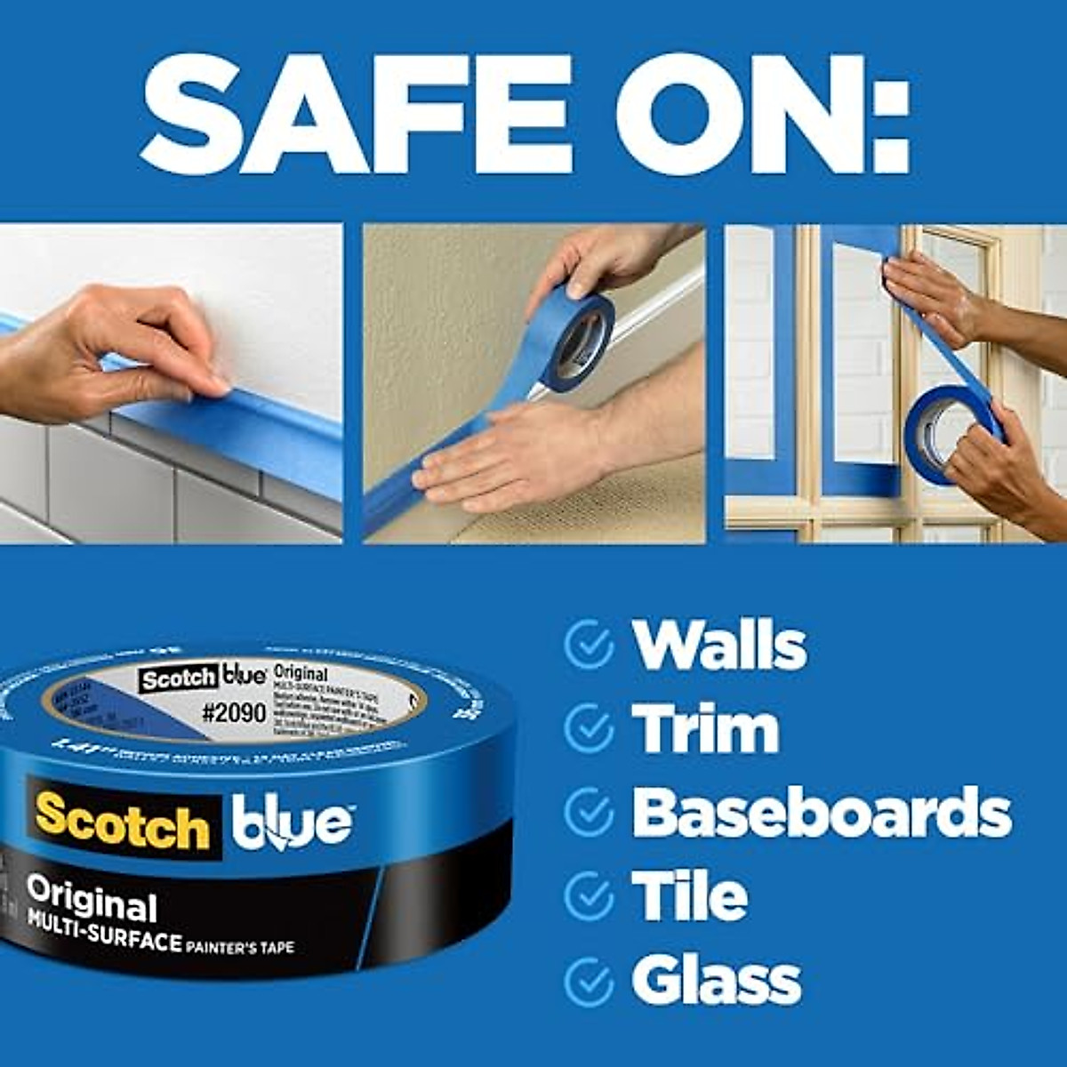 ScotchBlue Original Multi-Surface Painter's Tape, 1.41 Inches x 60 Yards, 4 Rolls, Blue, Paint Tape Protects Surfaces and Removes Easily, Multi-Surface Painting Tape for Indoor and Outdoor Use