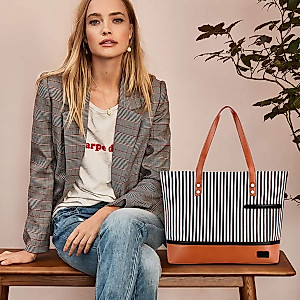 Laptop Tote Bag for Women Large Canvas Womens Briefcase Waterproof Computer Bag Work Bags for Women Fits 15.6 inch Laptop (Brown)