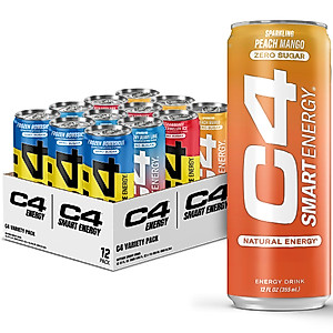 C4 Energy & Smart Energy Drinks Variety Pack, Sugar Free Pre Workout Performance Drink With No Artificial Colors or Dyes, Zero Calorie, Coffee Substitute or Alternative, 4 Flavor Variety 12 Pack