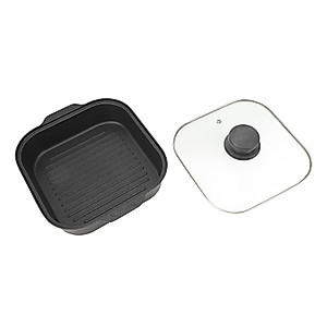 Shipenophy Grill Pan, Cast Aluminum Open Fire Heating Anti Scalding Handle Practical Uniform Heating Non Stick Multifunctional Grill Pan with Lid for Outdoor