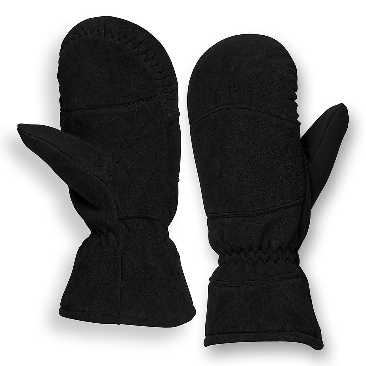 AMERICAN FUR Deerskin Suede Mittens - Black Insulated (Large)