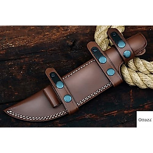 Ottoza Handmade XL Leather Knife Sheath RIGHT HAND Tracker Knife Sheath - Bushcraft Knife Sheath - Hunting Knife Sheath - Survival Knife Sheath Horizontal Carry Dark Brown TOP GRAIN LEATHER No:124