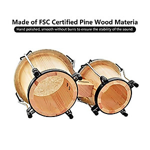 MUSICUBE Bongo Drum Set with Tuning Wrench Professional Wooden Percussion Instrument for Beginner Adults Kids (Natural Skin)