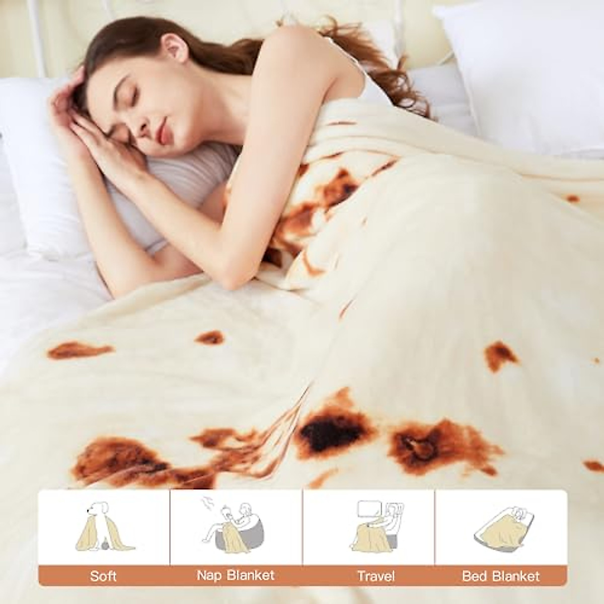 Admitrack Tortilla Wrap Blanket,Burritos Round Wrap Blanket,Funny Food Round Blanket,Novelty Burritos Throw Blanket for Adults&Kids (Double Sided)