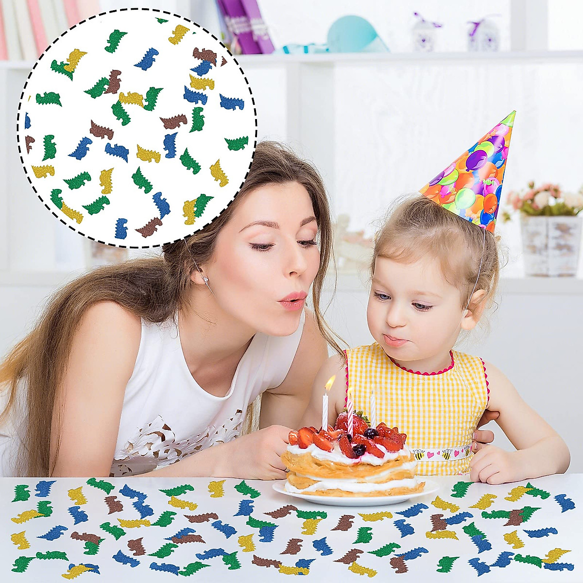 Halodete Dinsaur Confetti - Baby Boy Birthday Party Table Decorations - Jungle Confetti - Baby Shower/Baby Kid Birthday Table Scatter Confetti Decorations - Glitter 120pcs