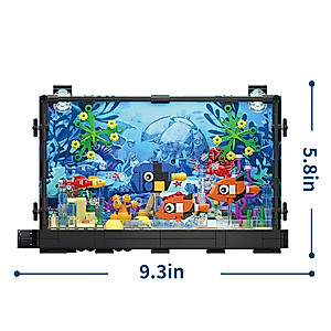 Mesiondy Fish Tank Building Block Set with Light，Aquarium，Marine Jellyfish, Building Block Toy for Kids 6, Home Decor