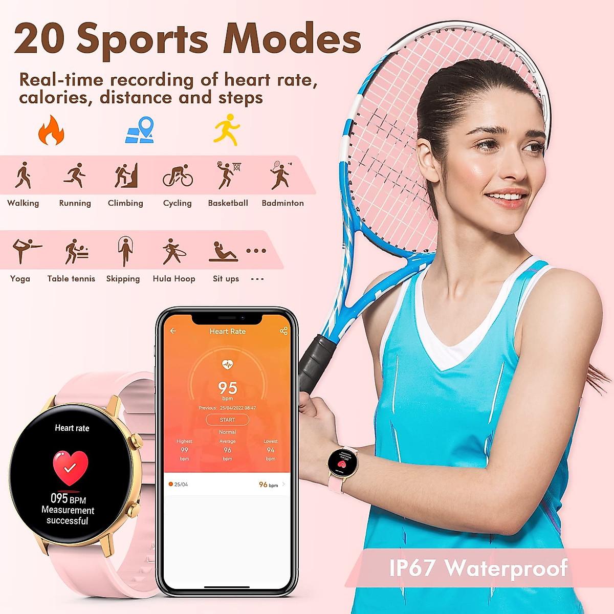 Smart Watch for Women(Call Receive/Dial),Fitness Trackers Waterproof Smart Watches for Android Phones Smartwatch with Blood Pressure Heart Rate Sleep Monitor Sport Running Pedometer Touch Screen