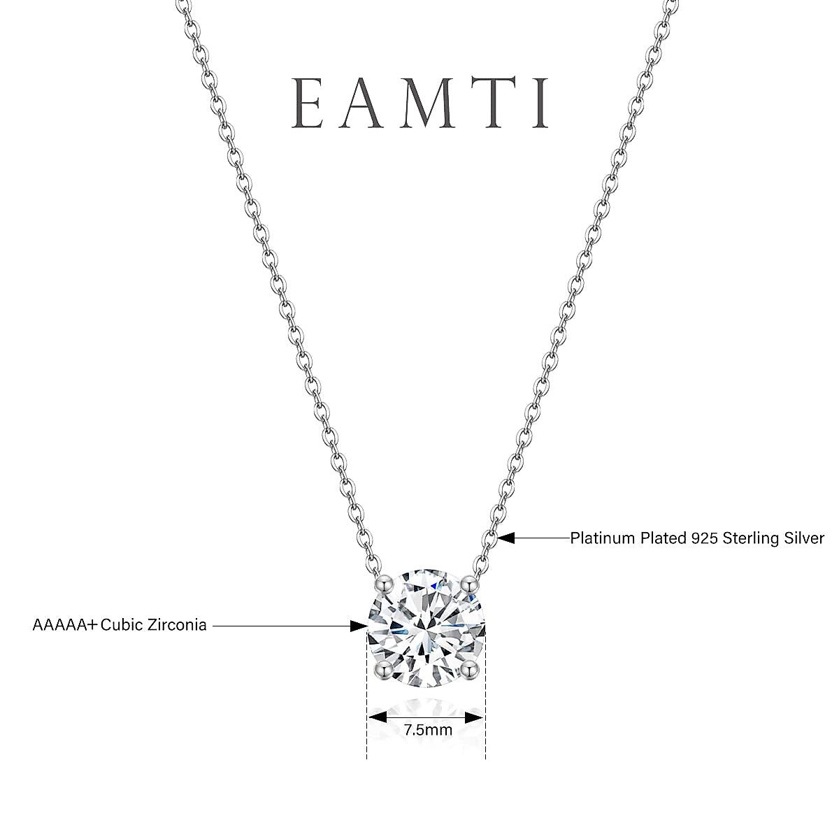 AMTI 925 Sterling Silver Plated Necklaces for Women Solitaire 1.5 Carat CZ Round Pendant Necklace | Dainty Glod Necklaces for Women Mother's Day