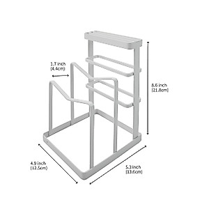 Qflushor Knife Block Holder, Pot Lid Organizer, Cutting Board Organizer, Cookware Bakeware Organizer for Kitchen Countertop, Cabinet, Pantry, Metal, White