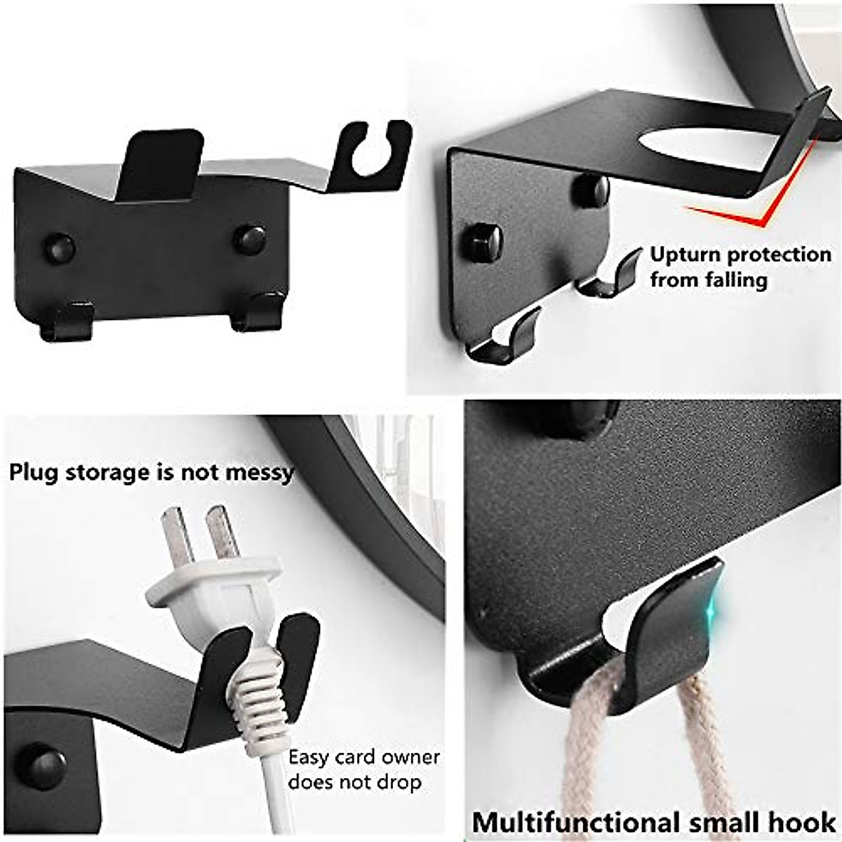 Yzger Hair Dryer Holder Hair Blow Dryer Rack Wall Mount Include Power Plug Hook Wall Punching Mounted Punching or Self-Adhesive Two Ways to Use and Fit for Most Hair Dryers (Gold)