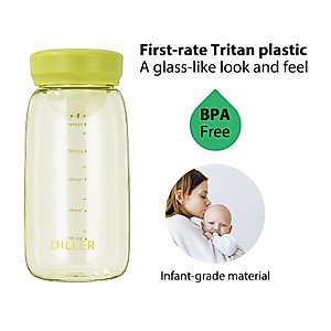 Diller Mini Plastic Water Bottle without Straw, 10 oz Small Plastic Bottle BPA Free & Safe for Girls, Kids, Fast Flow, Durable for Milk Tea (Green)