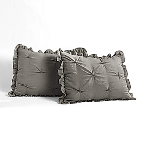 Lush Decor Ravello Pintuck Ruffle Skirt Bedspread Set - Luxe 2 Piece Ruffled Bedding Set - Traditional Glam & Farmhouse Inspired Bedroom Decor - Twin, Dark Gray