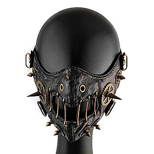BSTANG Men Women Steampunk Retro Gothic Leather Mask Halloween Cosplay Gears Mask Spike Mask (Gears Mask)