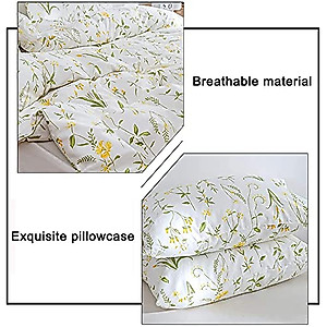 Lurson White Botanical Floral Duvet Cover Set Full Queen Size 100 Organic Cotton Boho Floral Bedding Set Yellow Green Flower Printed Reversible Comforter Quilt Cover Zipper Closure 3 Pieces (HH,Q)