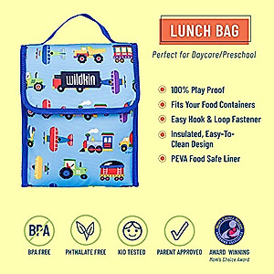 Wildkin Kids Insulated Lunch Bag for Boys & Girls, Reusable Lunch Bag is Perfect for Daycare & Preschool, Ideal for Packing Hot or Cold Snacks for School & Travel Lunch Bags(Trains, Planes and Trucks)