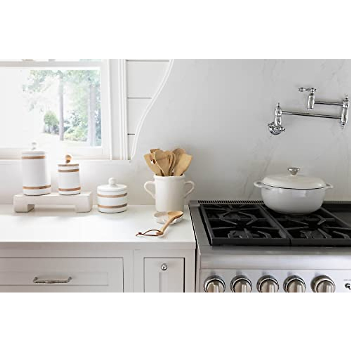 Mud Pie Wood Strap Canisters, White