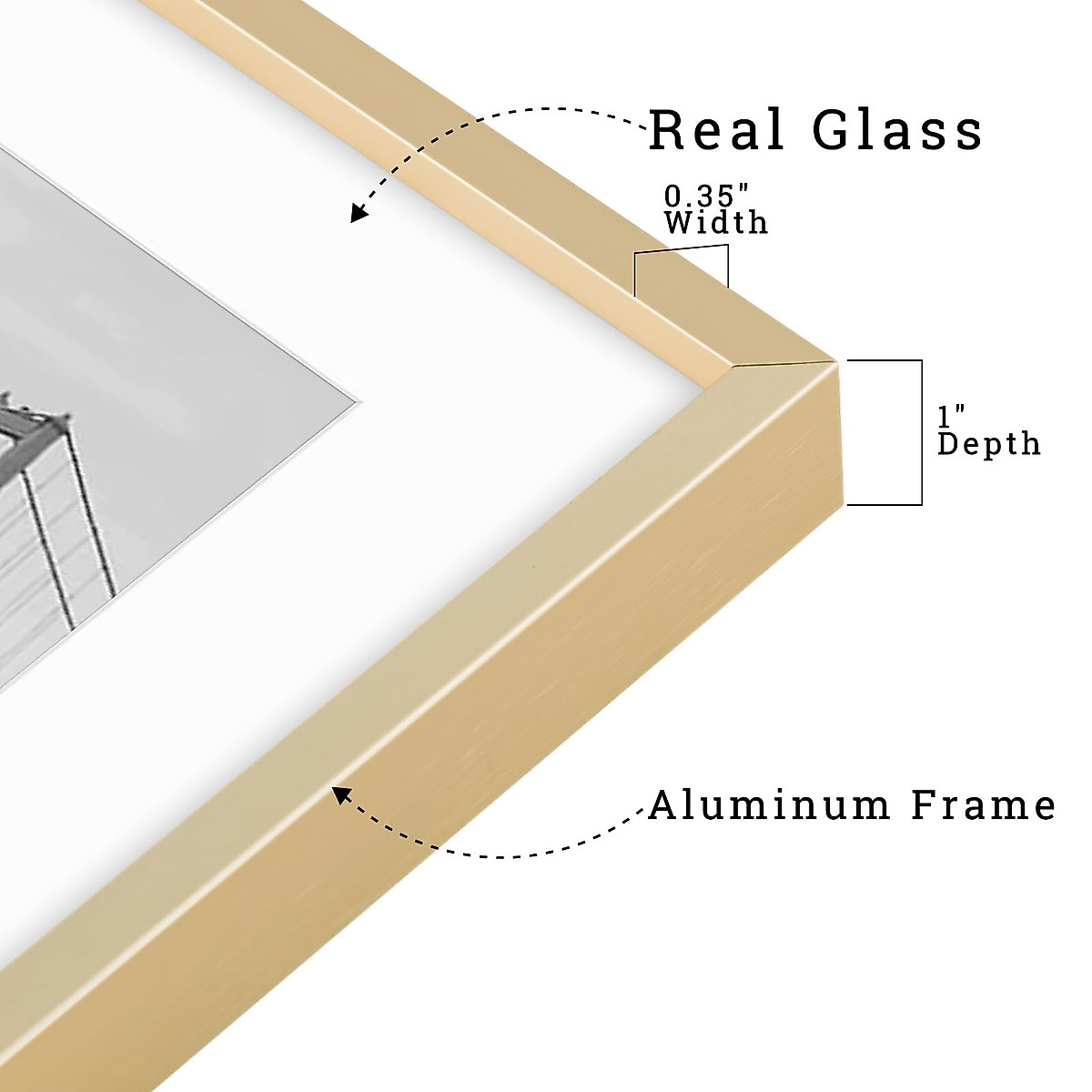 Frametory, 16x20 Metal Picture Frame with Mat for 11x14 Picture & Real Glass, Aluminum Photo Frame Collection (Gold, 2 Pack)