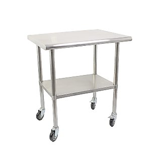 STEELBUS 24'' x 60'' Stainless Steel Table,NSF Commercial Heavy Duty Kitchen Prep & Work Table on 4 Caster Wheels and with Adjustable Under Shelf,Metal Food Workstation for Restaurant, Home and Hotel…