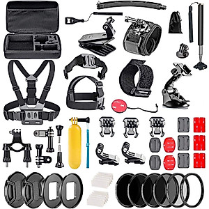 Navitech 60-in-1 Action Camera Accessories Combo Kit with EVA Case - Compatible with The Dragon Touch Vision 3 PRO