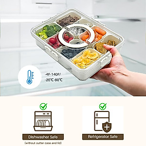 CODIEKEY Snackle Box Container, Dishwasher Safe Snack Box for Adult Kids, 4 compartments Plastic Divided Serving Tray with Lid and Handle for Candy, Fruits, Snacks, Nuts, Small,1 Pack