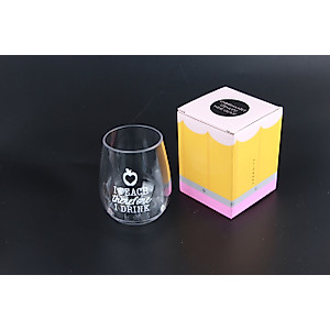 GSM Brands Stemless Wine Glass for Teachers (I Teach Therefore I Drink) Made of Unbreakable Tritan Plastic and Dishwasher Safe - 16 ounces