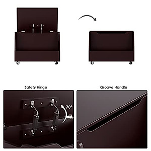 HOUSUIT Wooden Toy Chest, White Kids Toy Box on Wheels for Girls Boys, Toy Storage Organizer Bench with Safety Hinges Lid for Nursery, Toddler Room, Playroom, Bedroom (Dark Brown)