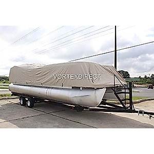 Vortex Direct 1200D Beige 22' Ultra Pontoon/Deck Boat Cover, Elastic, Strap System, Fits 20'1" to 22' Long Deck Area, Up to 102" Beam