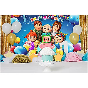 85x60 inches Cocomelon Backdrop Birthday Banner Party Decorations 7x5 ft Coco Melon Cartoon Happy Birthday Supplies Special Day Background For Multi Occasions