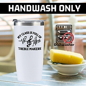 Onebttl Funny Music Teacher Gifts For Men, Women - My Class is Full of Treble Makers - 20 oz/590 ml Stainless Steel Insulated Tumbler with Straw, Lid - Music Lover Musical Themed Gifts - (White)