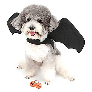 Ranphy Halloween Costumes for Small Dogs Cat Bat Harness with D Ring Puppy Bat Wings Cosplay Costume Clothes with Two Bells Pet Dress Up Accessories for Party S