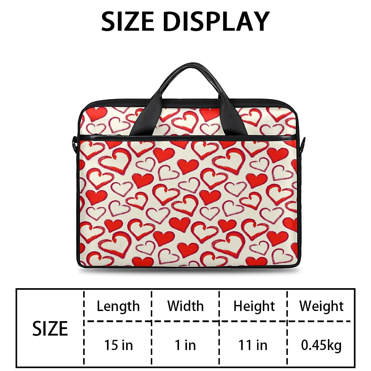 Heart Shape Laptop Computer Bag Waterproof Shoulder Messenger Bag 13-15 inch Durable Laptop Tote Bag with Shoulder Strap Handle Lightweight Crossbody Briefcase