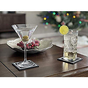 Highball & Chaser Bar Mat Coasters | 6 Piece Coaster Set | Square Absorbent Coasters for Drinks | Stylish Design Great for Home Decor or Bars