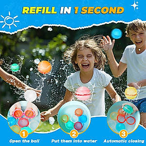 Tizikcon 24 PCS Reusable Water Balloons, Refillable Magnetic Water Balls for Outdoor Games, Self Sealing Water Splash Bomb Quick Fill for Summer Fun, Pool Beach Toys for Kids Ages 3-12