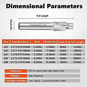 Akozon 5pcs M3-M8 Slotting Counterbore End Mill Cutter Solid Slot Countersink End Mill Drill Bit