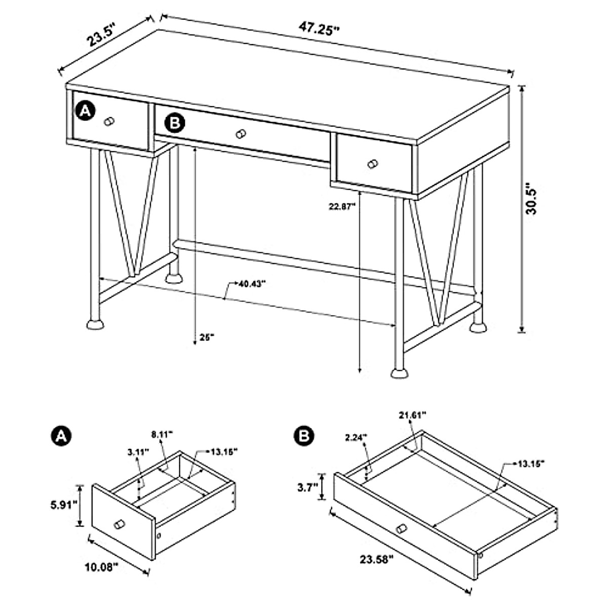 Coaster Furniture Analiese Farmhouse 3 Drawer Home Office Writing Desk Black Metal Base Antique Nutmeg Brown 801541