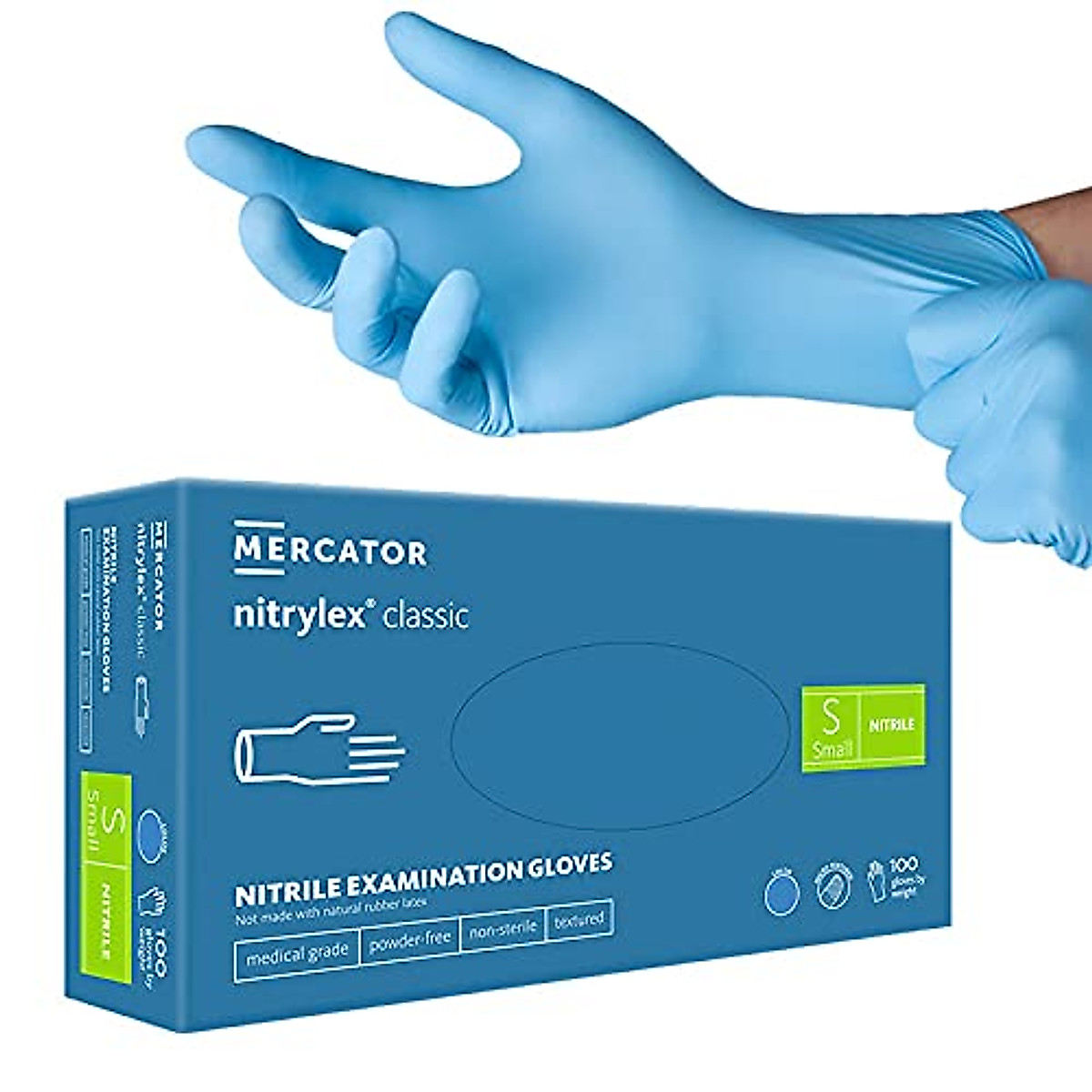 NITRYLEX Nitrile Medical Exam Gloves 1000/cs, Powder-Free, Latex-Free, Textured, Blue, S - SMALL, Disposable Examination Gloves, Strong & Flexible, 10 bx of 100 Nitrile Gloves