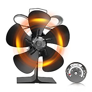Gohantee 5 Blade Wood Stove Fan, Heat Powered, Ultra Silent, Eco-Friendly, Circulates Warm Air for Gas, Pellet, Wood Log Stoves with Thermometer