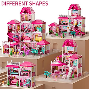 TEMI Villa Toys for 3 4 5 6 7 8 Years Old Girls - 4 Storeys 12 Rooms, Indoor Playset with 2 Dolls Toy Figures, Toys Furniture and Accessories, Pretend Girls Plays, Building Toys, Gifts Toy
