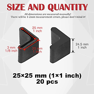 Hilitchi 20 Pcs 25mm x 25mm L Shaped Black Rubber Angle Iron Caps Furniture Angle Pads Bed Steel Frame Racks Shelves Rubber Feet Covers