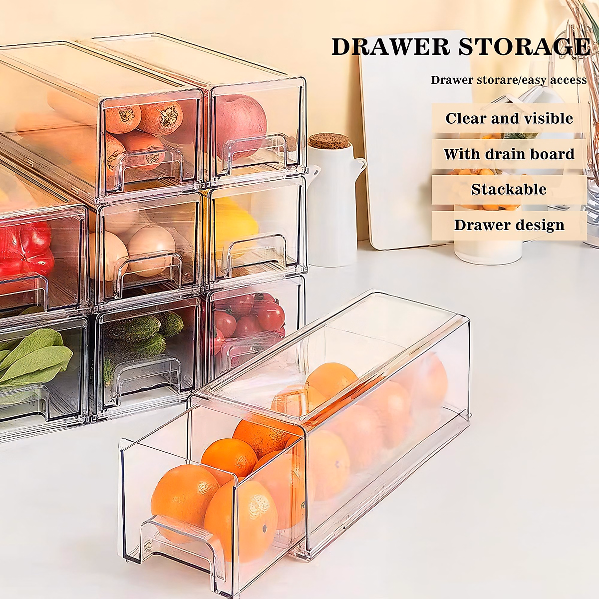 MANO 2Pack Clear Fridge Drawers Pull Out Stackable Refrigerator Drawer Organizer Bins Pantry Storage Box Plastic Food Containers for Kitchen Bathroom Office Closet(X-Small)