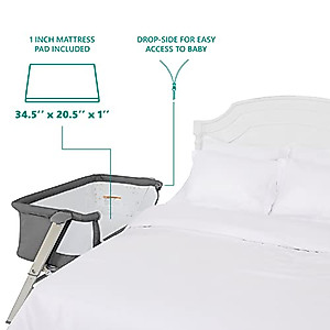Dream On Me Skylar Bassinet and Bedside Sleeper in Grey, Lightweight and Portable Baby Bassinet, Five Position Adjustable Height, Easy to Fold and Carry Travel Bassinet, JPMA Certified