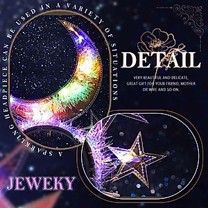 JEWEKY Light Up Headband Star Moon Hair Band Flashing Headpiece Led Rave Costume Party Hair Accessories Women (see through)