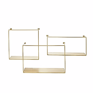 kimisty Set 3 Metal Intersecting Wall Shelves, Decorative Floating Shelves, Shadow Box Style Deep Black Metal Shelving, 14, 12 and 11 Inch (Set 3 Gold)