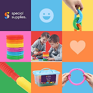 Special Supplies 30-Pack Mini Fun Pull and Pop Fun Tubes Mini for Kids Stretch, Bend, Build, and Connect Toy, Provide Tactile and Auditory Sensory Play, Reusable Storage Container, Colorful