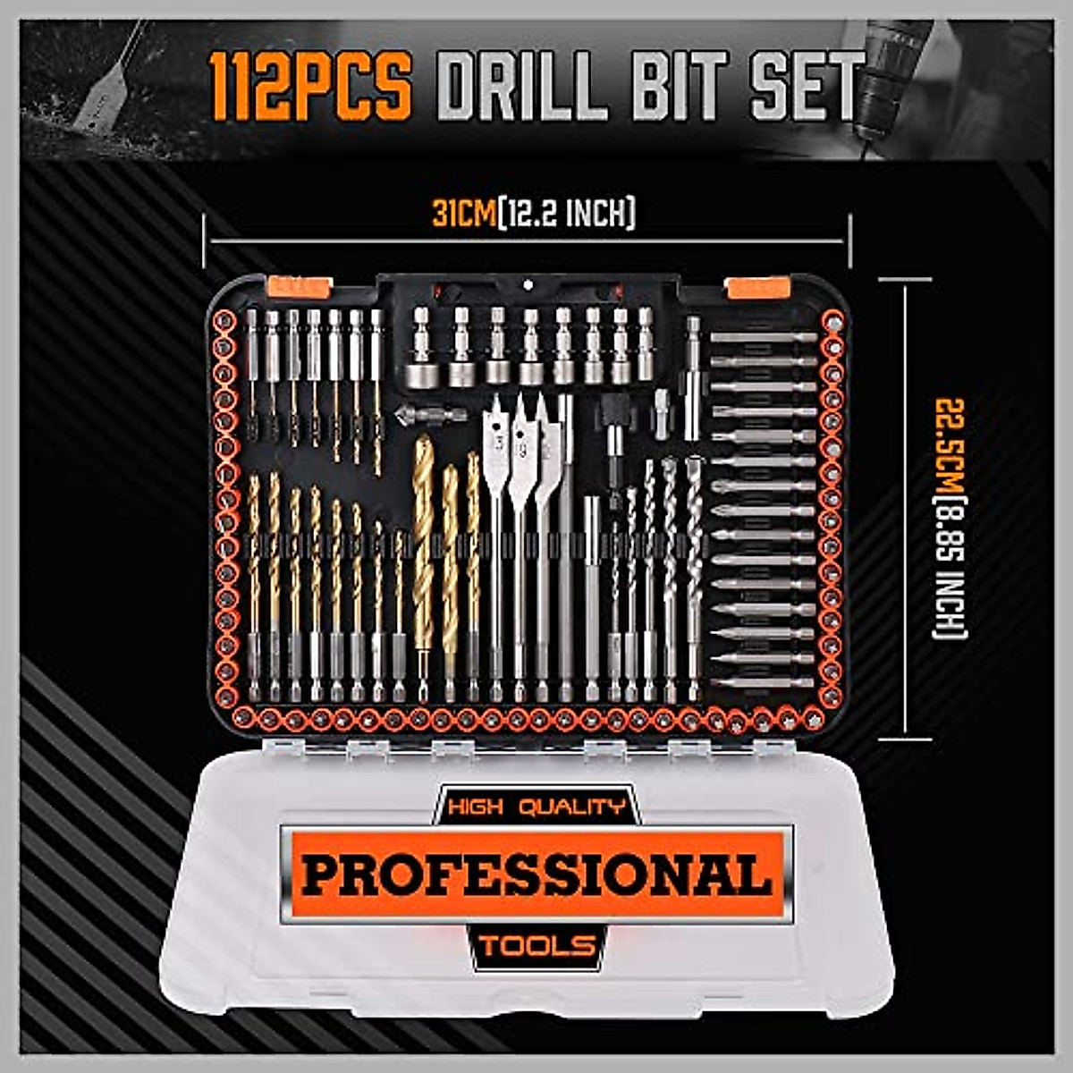 HORUSDY Impact Drill Bit Set, 112-Pieces 1/4" Hex Shank Impact Driver Bits & Screwdriver Bits Set for Screw Driving and Wood Metal Cement Drilling