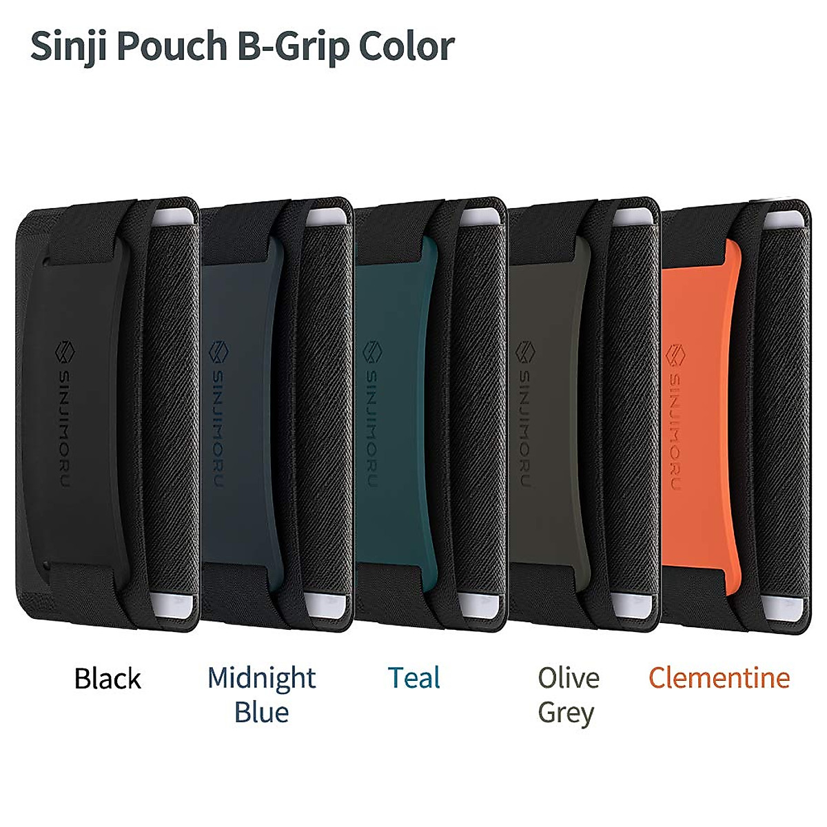 Sinjimoru Phone Grip Card Holder with Phone Stand, Secure Stick on Wallet for iPhone with Kicktand for Table. Sinji Pouch B-Grip Silicone Olive Grey