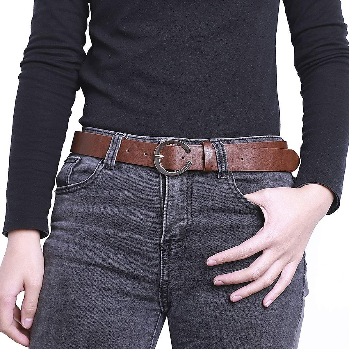 Earnda Leather Belt Women's Western Brown Large