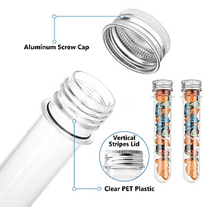 ACXFOND 60Pcs Clear Plastic Test Tubes with Caps 45ml Clear Candy Tubes Plastic Tubes for Bath Salts, Candy, Beads Storage, Science Lab, Party