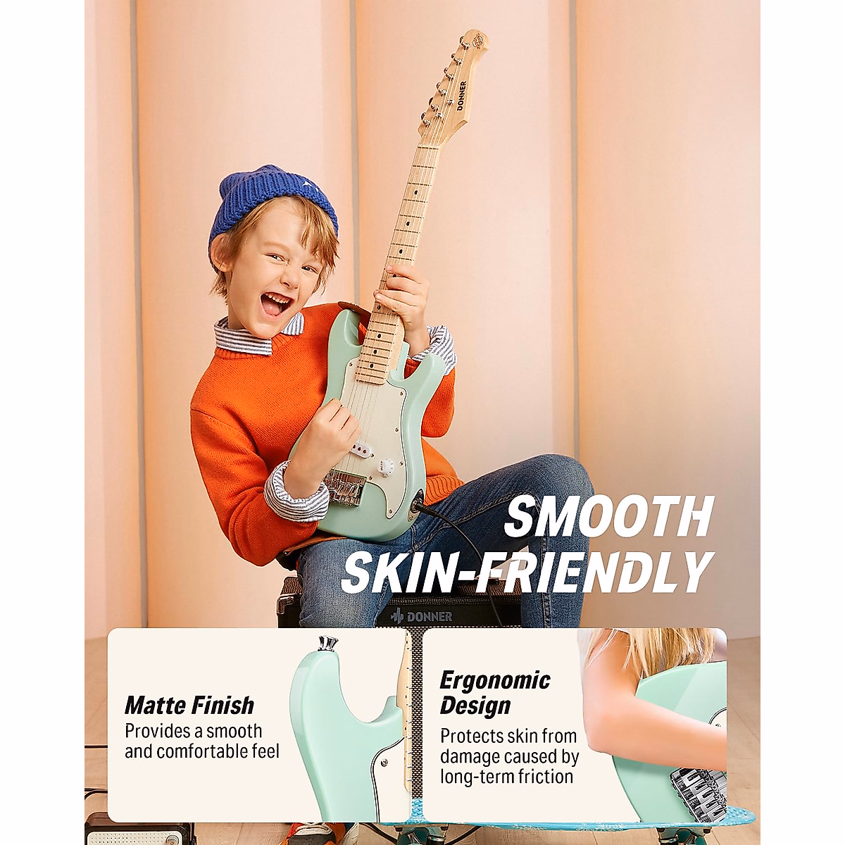 Donner 30 Inch Junior Electric Guitar Beginner Kit ST Style Mini Electric Guitar Starter Package for Teens with Amp, 600D Bag, Tuner, Picks, Cable, Strap, Extra Strings DSJ-100