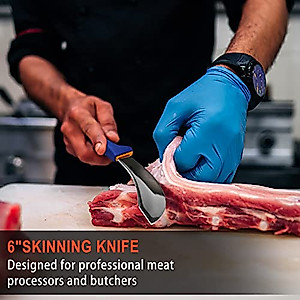 BOLEXINO 4 Piece Butcher Knife Set W/Non-slip Softgrip, German Stainless Steel Chef Knife Set,Meat Processing Set for Home Kitchen,Slaughterhouse And Restaurant (Blue)